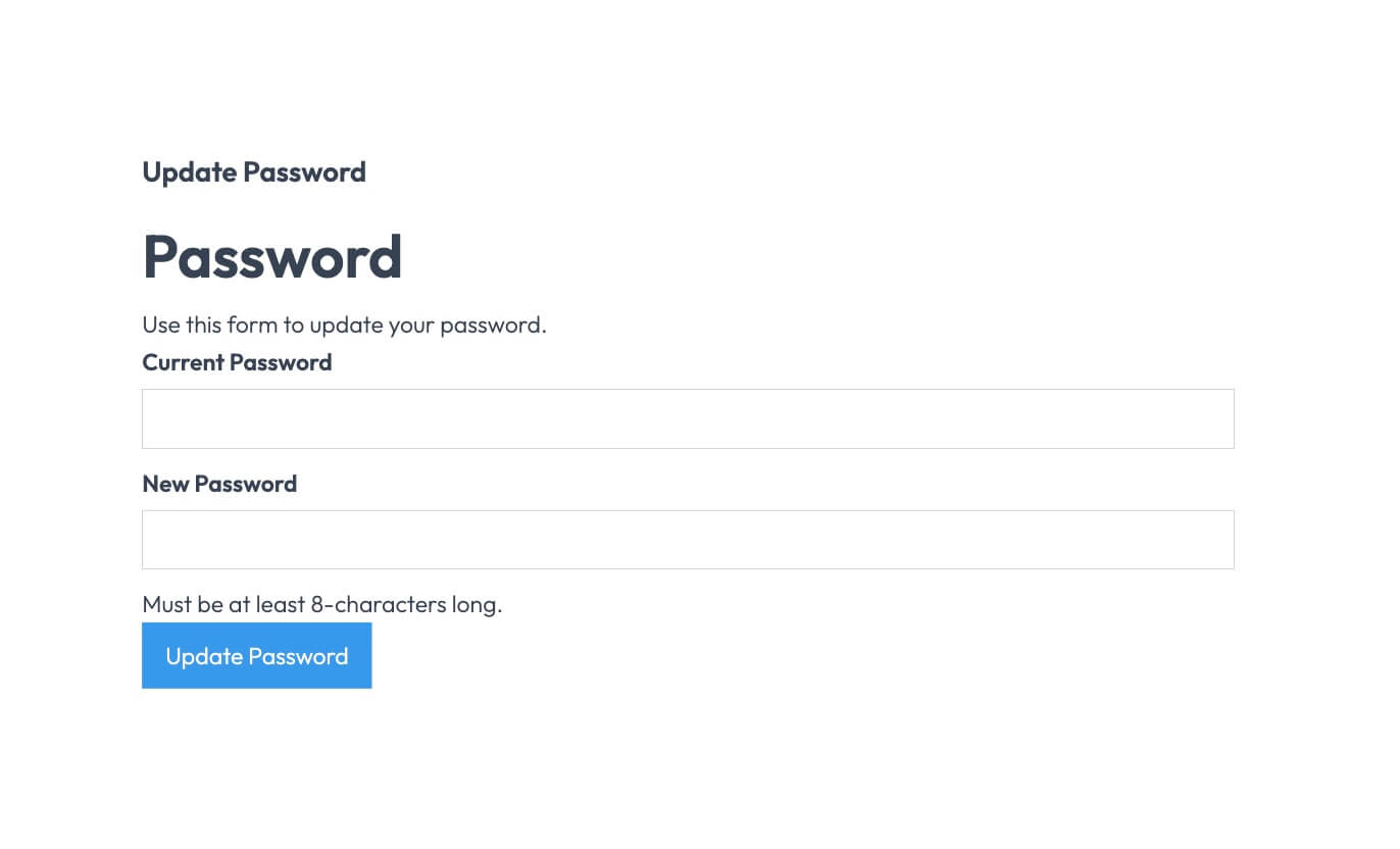 Unstyled Update Password | Free Webflow Component